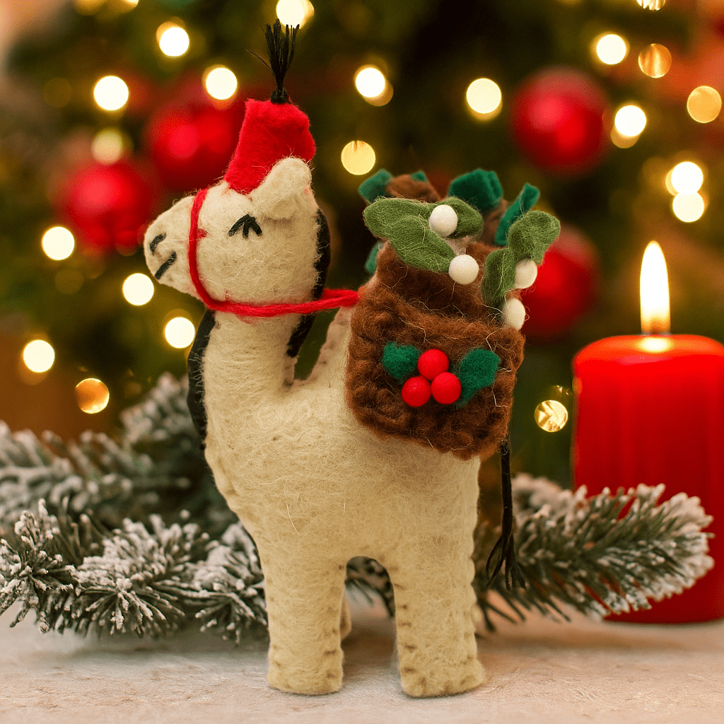 Camel with Christmas Panniers Felt Decoration – Bumble Living