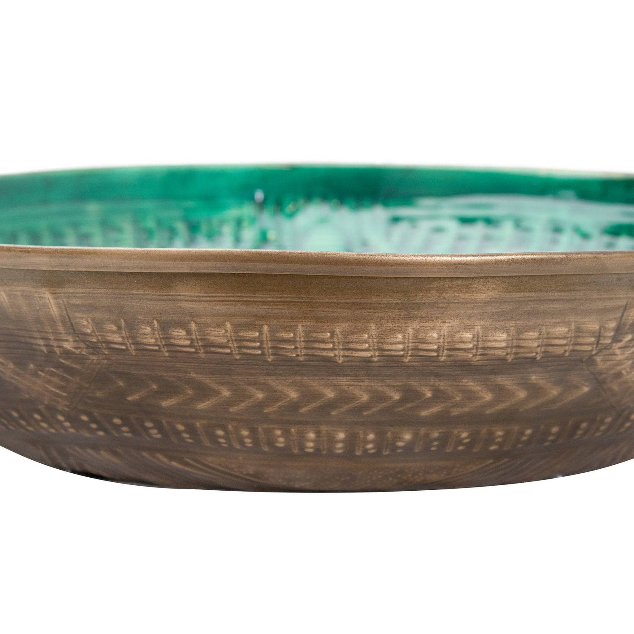 Aztec Collection Brass Embossed Ceramic Large Bowl | Bumble Living